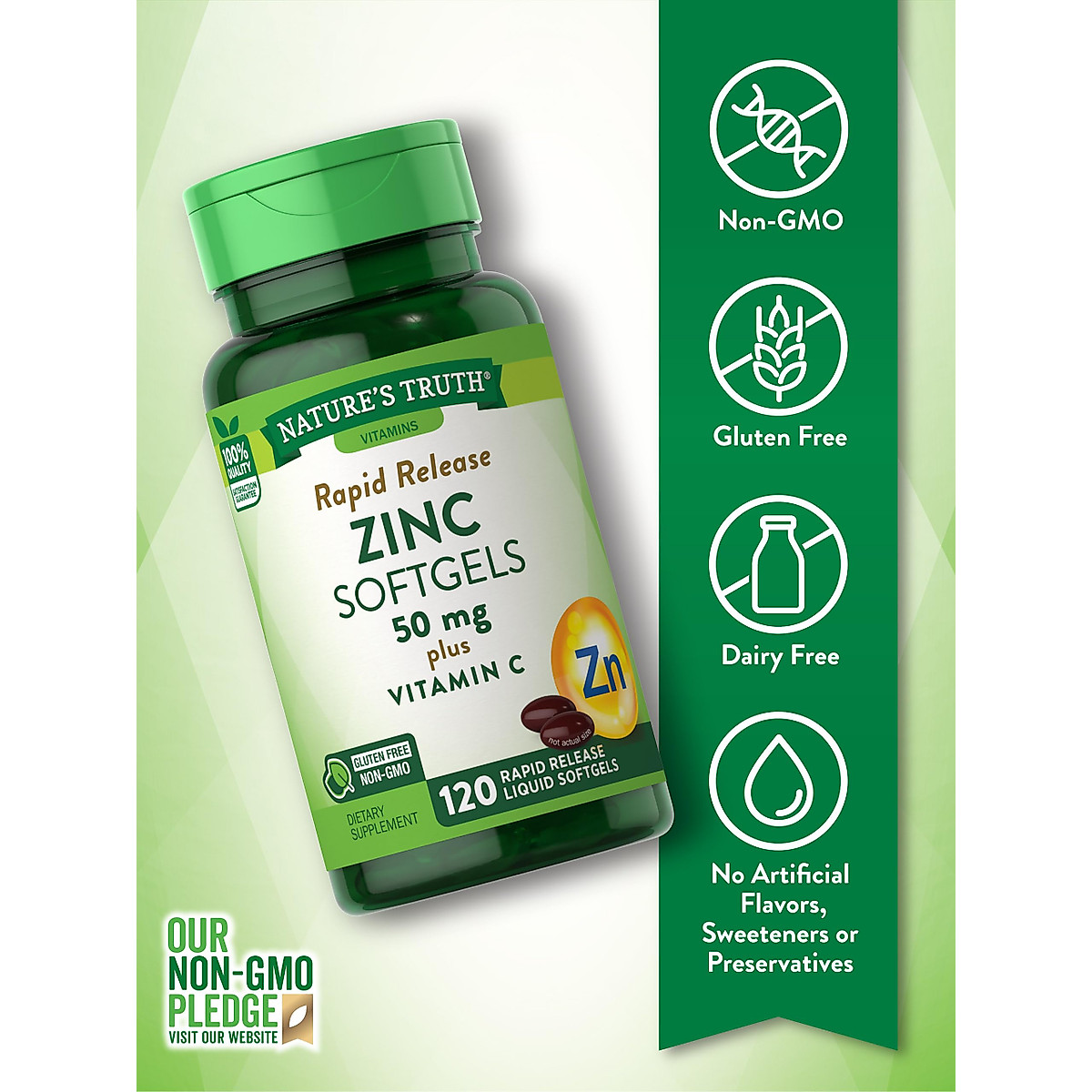 Nature's Truth Zinc with Vitamin C | 50mg | 120 Softgels | Non-GMO & Gluten Free Supplement