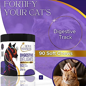 Royal Whiskers Digestive Delights - Probiotic Soft Chews for Cats, Enriched with Pumpkin & Probiotic Blend for Ultimate Gut Health Formulated Specifically for Felines, 90 Premium Chews, Made in USA