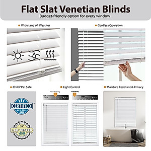 DEZ FURNISHINGS 2" Cordless Flat Slat Venetian Blind, 61.5"W x 64"H, White