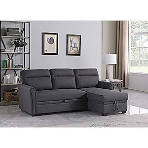 Devion Furniture Fabric Sectional Sofa Easy Assembly Pull Out Sleeper Bed in Gray