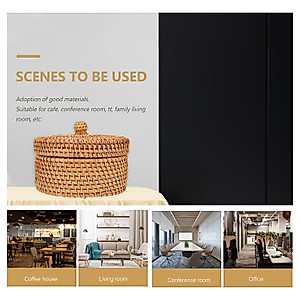 ULTNICE Round Rattan Storage Box with Lid - Hand Woven Rattan Basket for Desktop or Decorative Use