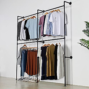 EDCB 94in Wall Mounted Industrial Pipe Clothing Rack, Heavy Duty Closet Clothes Rod, Multi-Purpose Hanging Rod for Closet StorageClothes Rack, Black