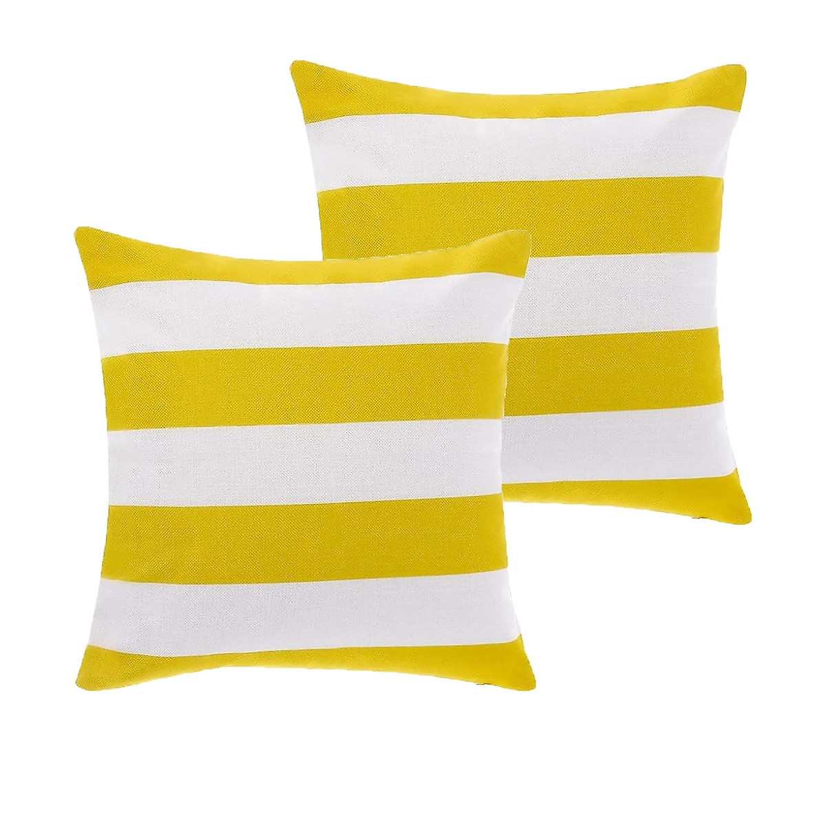 tiggell 2 Pack Waterproof Pillow Covers Outdoor Throw Pillowcases Decorative Garden Cushion Case for Home Garden Patio Couch Balcony Striped (Yellow & White, 18 * 18 inch)