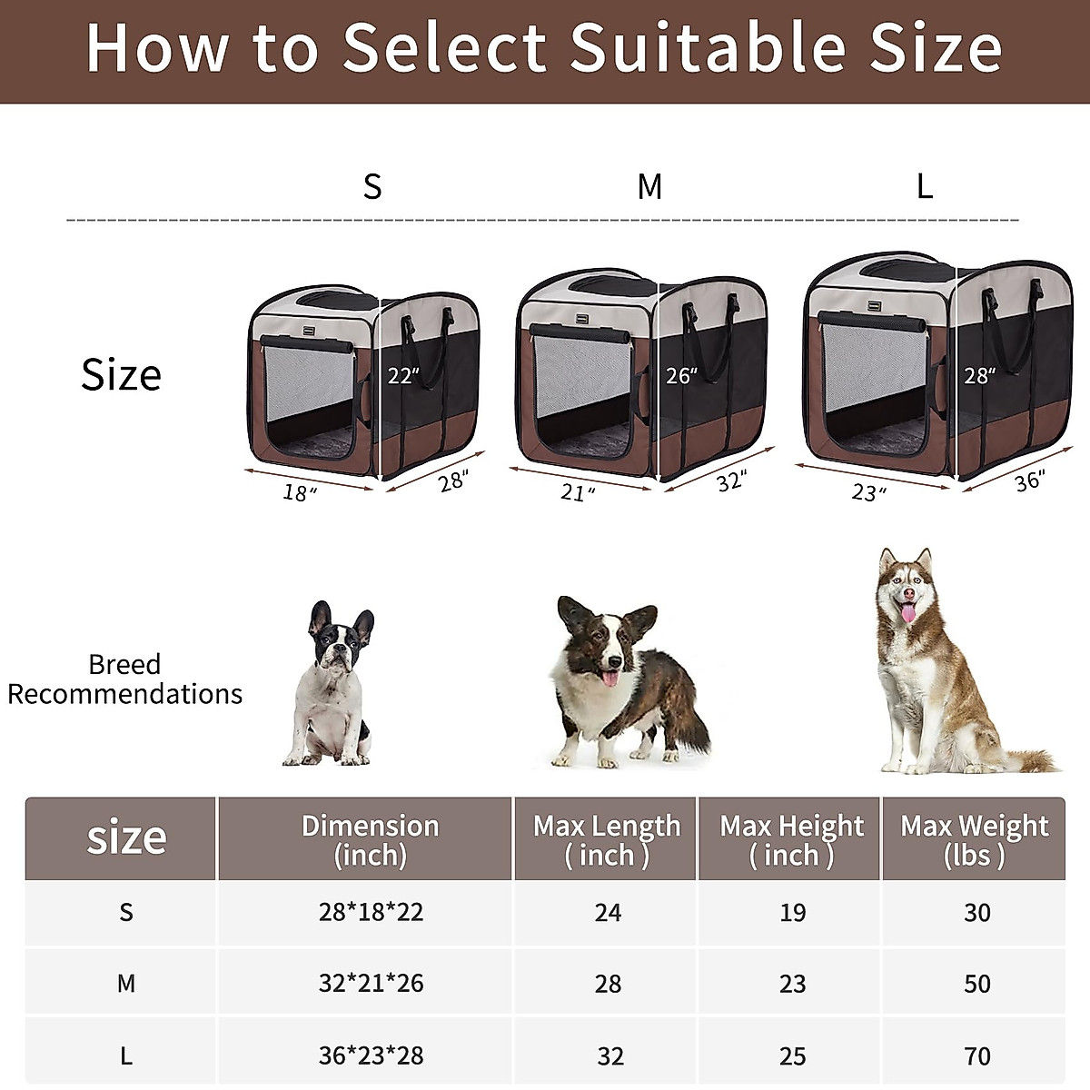 DONORO Dog Kennels and Crates for Medium Dogs, Portable Pop Up Indoor Pet Cage with Sturdy Wire Frame, Collapsible Travel Crate Soft Sided Cat Bag Escape Proof (28 Inch)