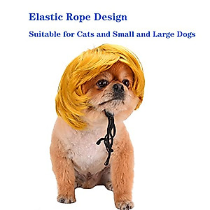Funny Dog Cat Cosplay Wig, Headwear Apparel Toy, Pet Costumes, Cat Dress up for Halloween, Christmas, Parties, Festivals, Dog Wigs for Small Medium and Large Dogs (Pumpkin Yellow)