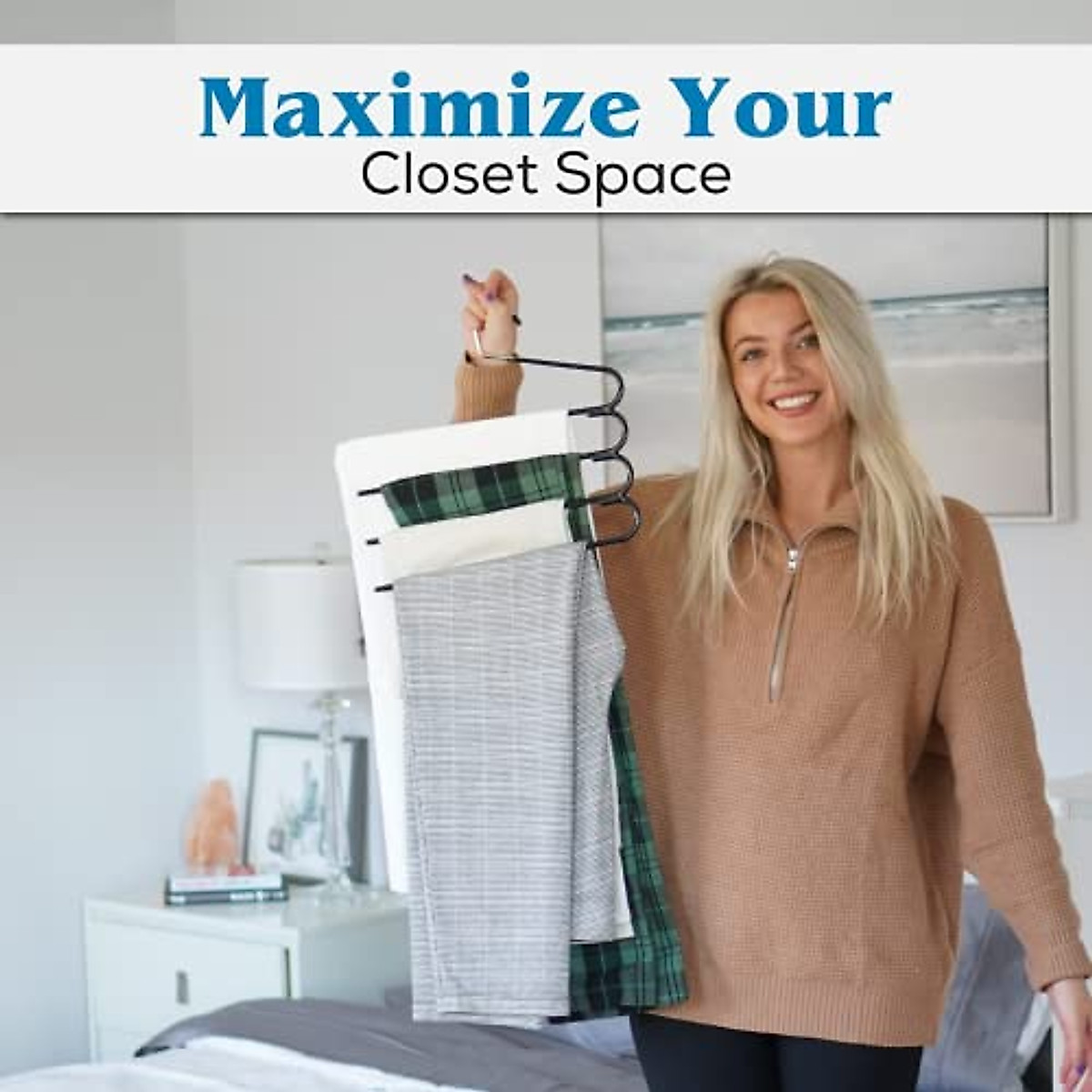 Pants Hangers | Multi Pants Hangers Space Saving- 4 Tier Space Saving Hangers- Metal Hangers for Pants and Jean Hangers, Multi Pant Hangers Non Slip Hangers for Pants Organizer (3)