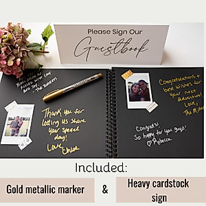 Wedding Guest Book Black Polaroid Album -Hardcover Photo Guestbook- Spiral Hardcover Book 10"x8” - Funeral, Bridal Shower, Baby Shower, Graduation Party, Registry Sign in with Marker, Stickers & Sign
