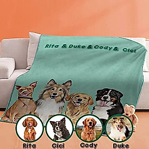 VEELU Personalized Dog Portrait Throw Blanket - Custom Blanket with Photo Text Name, Customized Flannel Fleece Blanket Picture Gift for Cat Pet Women Men Family Birthday