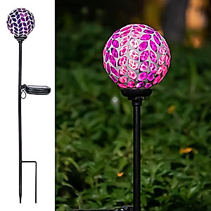 VCUTEKA Solar Path Lights Outdoor Decorative - Mosaic Solar Garden Stakes Light Waterproof LED Light for Landscape Lawn Patio Yard Driveway Decoration, Purple, 1 Pack