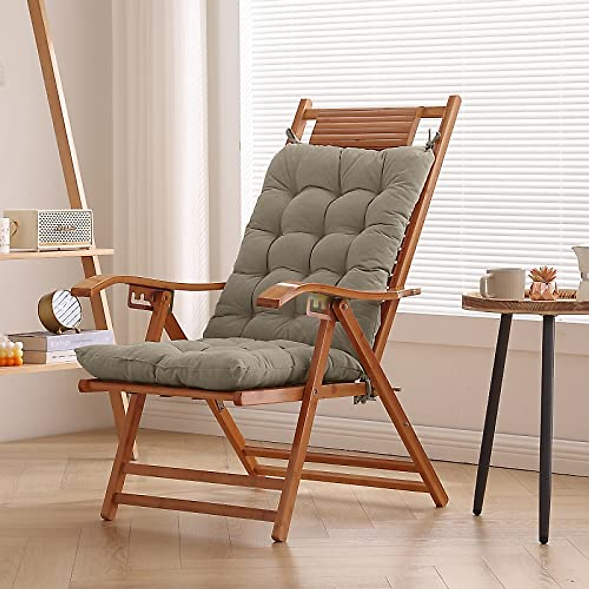 Tiita Rocking Chair Cushion with Ties Overstuffed Seat Back Cushion Pad Tufted Pillow for Outdoor Indoor Home 21" x 17"/17" x 17", Light Brown