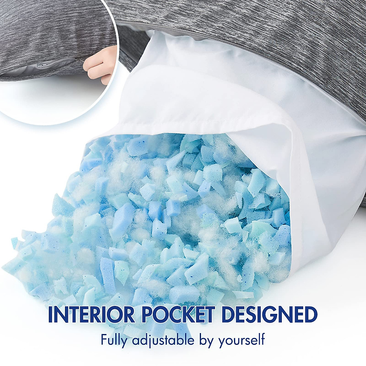 MIULEE Long Body Pillow for Adults ,Memory Foam Cooling Body Pillow for Bed Full Body Pillow for Back/Stomach/Side Sleeper 20x54 Inch Grey