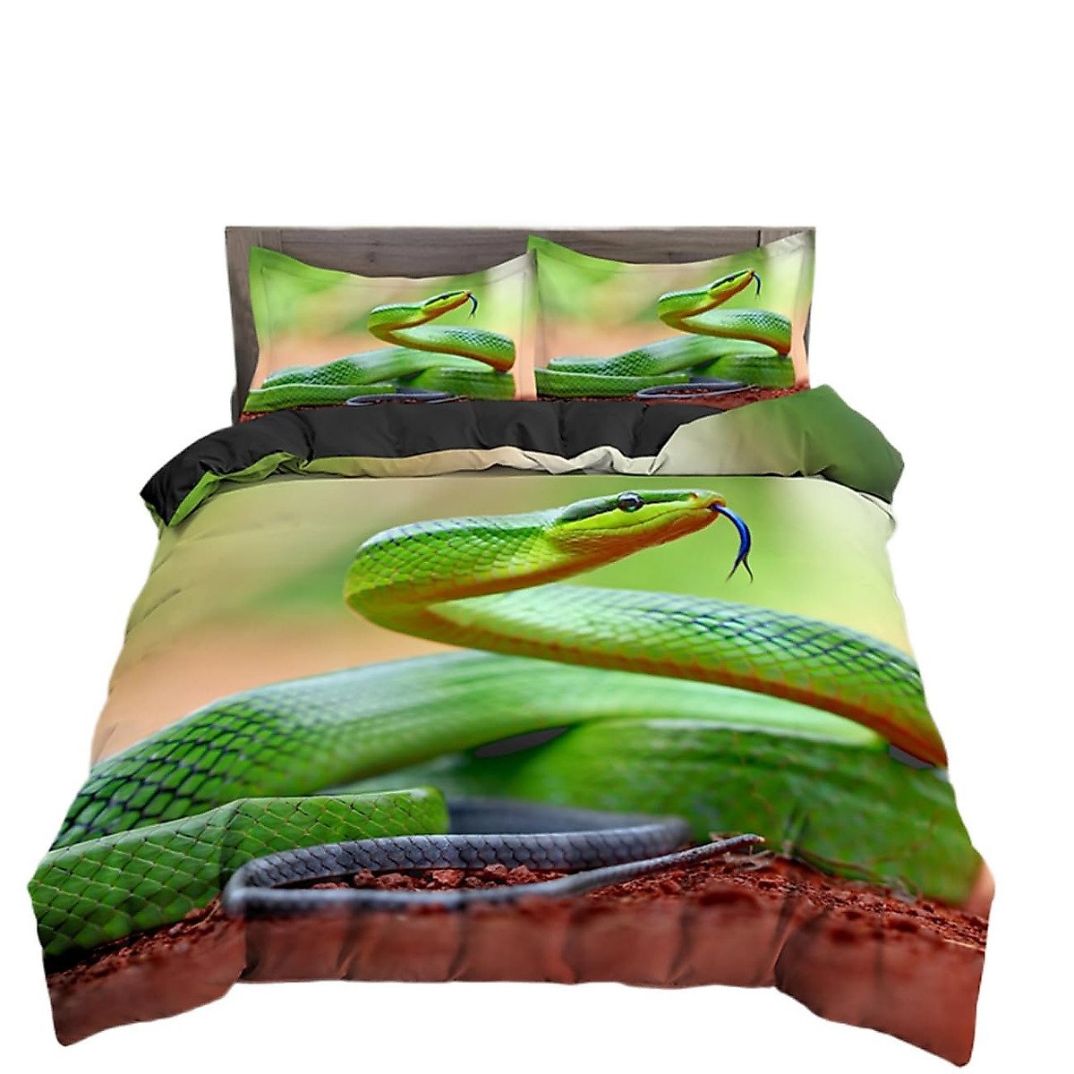 Snake Duvet Cover Animal Snake Quilt Covers Pillowcases Bedding Set King Queen Full Twin Size Bed Sets 2/3pcs Bedclothes with Pillowcase (US Queen,3)
