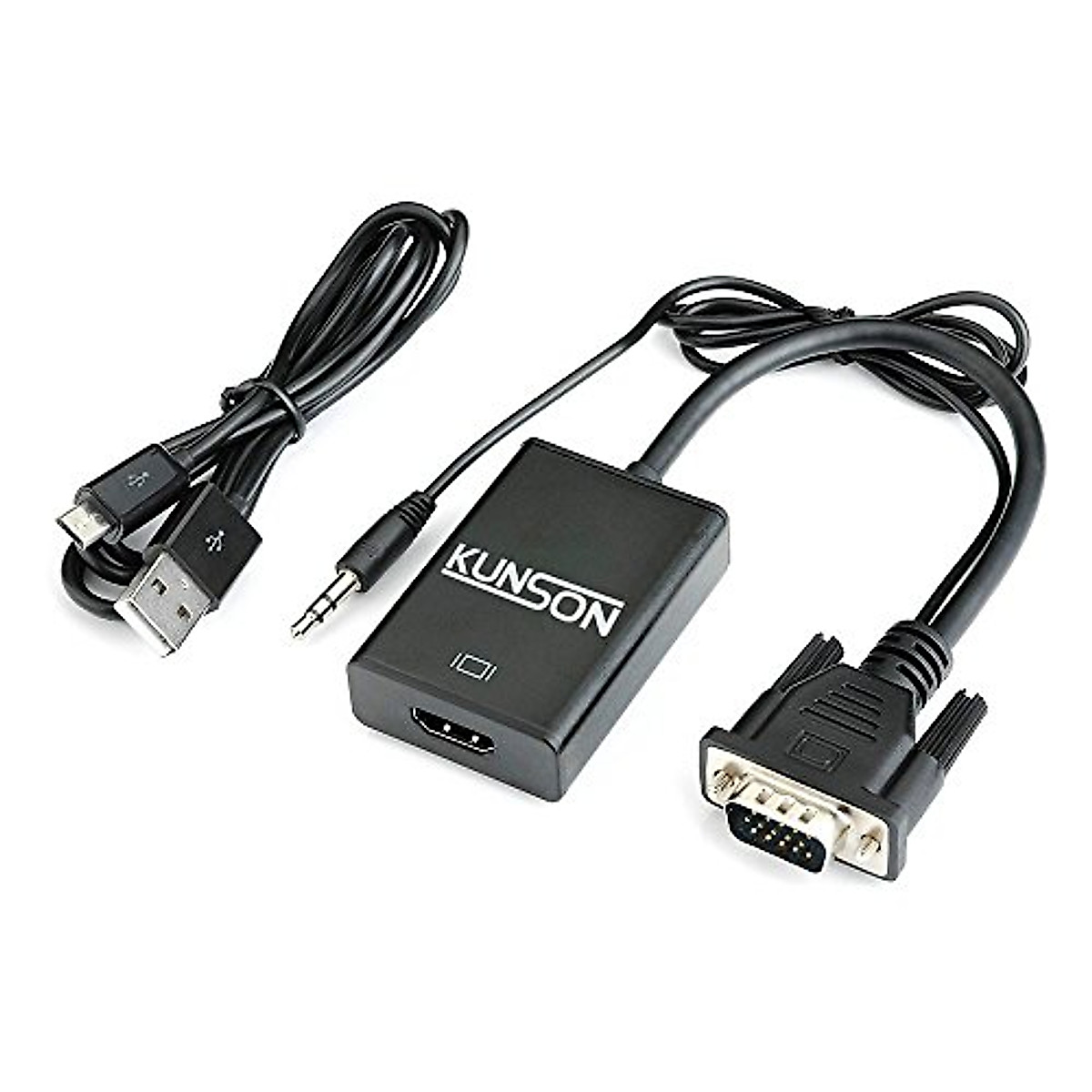 KUNSON VGA to HDMI Audio USB Conversion Cable, Slim Design, No Power Adapter Required, Supports Plug and Play, Suitable for Most Electronic Devices