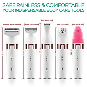 VOYOR Electric Shaver for Women Bikini Trimmer Hair Remover for Face Body, 5 in 1 Groomer Kit Lady Shaver Bikini Razor Women for Hair Trimmer, Cordless Rechargeable Waterproof ES500