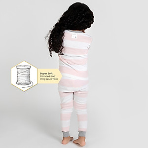 Burt's Bees Baby baby girls Pajamas, Tee Pant 2-piece Pj Set, 100% Organic Cotton and Toddler Pajama Bottoms, Blossom Rugby Stripe, 3T US