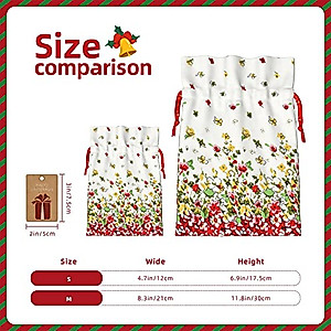 Drawstrings Christmas Gift Bags Watercolor-Floral-Bee-Butterfly Presents Wrapping Bags Xmas Gift Wrapping Sacks Pouches Medium