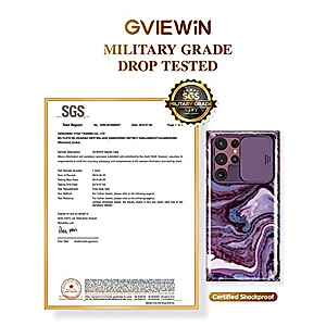 GVIEWIN Designed for Samsung Galaxy S22 Ultra Case with Slide Camera Cover, [Military Grade Drop Protection] Marble Slim Fit Shockproof Protective Phone Case for S22 Ultra 5G 6.8" 2022(Quicksand)