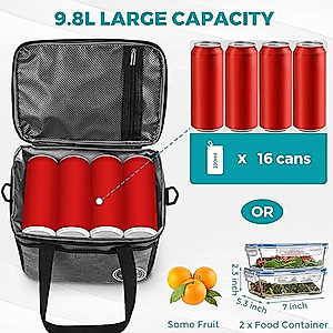 9.8L 16Cans Insulated Lunch Bag for Men Women, Reusable Insulated Lunch Box for Adult Men Women, Leakproof Cooler Bag Mens Lunchbox for Adults Work Office Picnic Beach with Shoulder Strap, Grey
