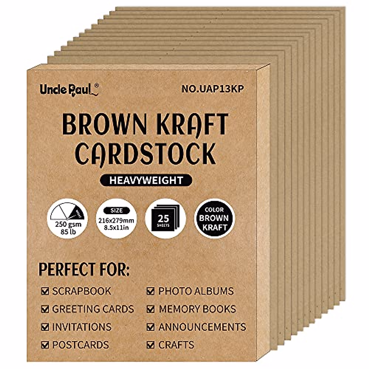 Brown Kraft Cardstock - 8.5'' x 11'' 85lb Cover Card Stock Heavyweight Paper Perfect for Scrapbooks, Art, Crafts, Business Cards 25 Sheets 250g UAP13KP