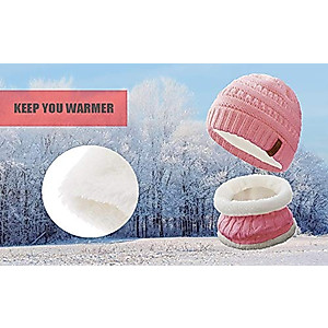 Girls Winter Hat Scarf Gloves Set for Cold Weather, Kids Beanie Hat Infinity Scarf Knitted Gloves Sets PInk Knit Thick Warm Fleece Lined Thermal Set for 6-10 Years Old Boy Baby Toddler Children