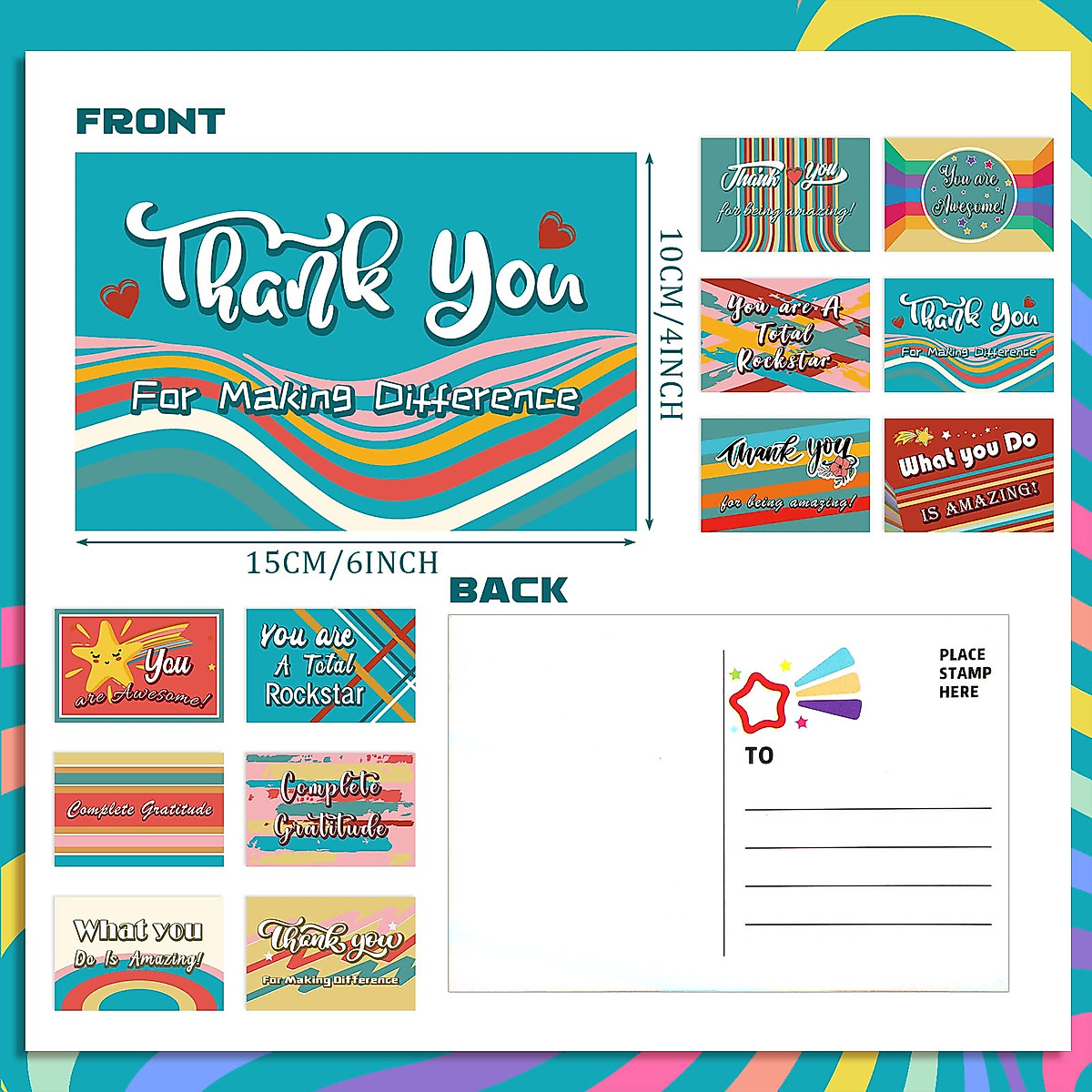 Kosiz 120 Pcs Thank You Cards 4 x 6 Inch Appreciation Postcards Assorted Greeting Cards Blank Note Cards, 12 Styles