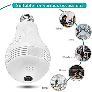RUSFEIDA Smartbulb360 Security Camera, 360 Degree Panoramic Indoor/Outdoor Wireless IP WiFi Camera for Baby/Pet/Nanny/Elder/Home, Color Night Vision, Motion Detection, Two Way Talk, E27 Light Socket