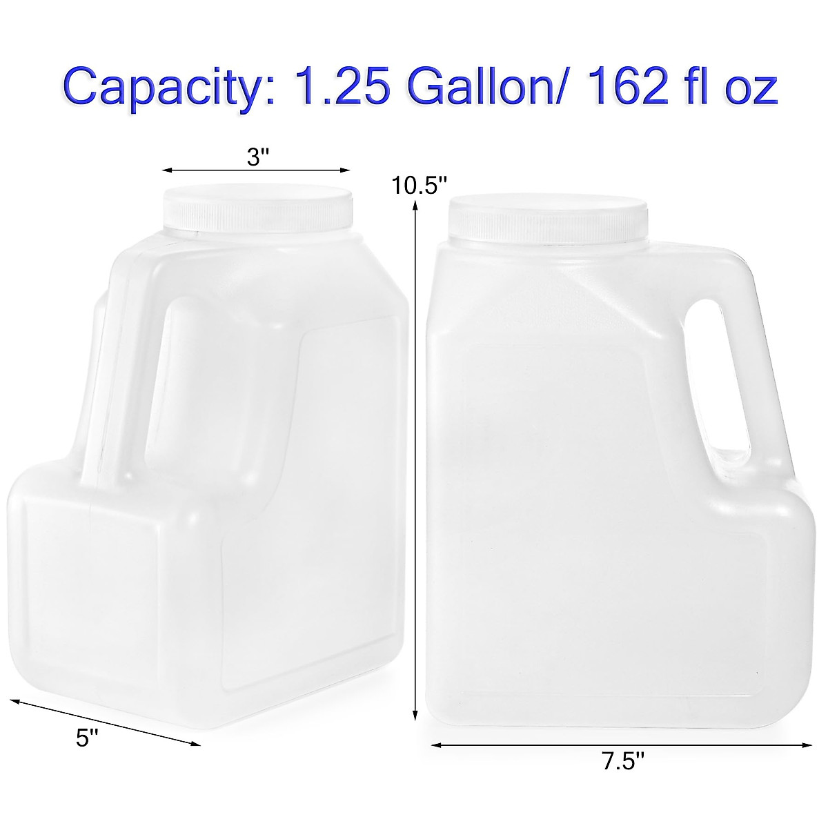 Yesland 2 Pcs White Plastic Gallon Jar with Handle and Airtight Lid - Square Empty Storage Containers and Jugs - 1.25 Gallon Wide Mouth Bottles for Craft Supplies, Paint, Detergent Storage, Liquids