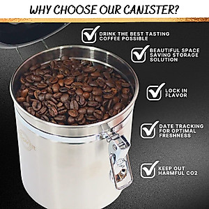 Sippin’It Coffee Canister Medium – Coffee Storage Container Airtight for Fresher Beans and Grounds – Date Tracker, CO2 Release valve and bonus spoon