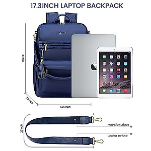 LOVEVOOK Laptop Backpack Women,17.3 Inch Convertible Backpack Purse for Women with USB Port,Fashion Teacher Nurse Bag Work Backpack with Cute Wristlet Bag for Travel Commute,2 PCS,Navy Blue