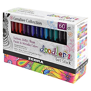 Zebra Pen Doodler'z Gel Stick Pen 1.0mm Assorted 60Pk (41960)