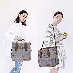 Maelstrom Lunch Bag Women,23L Insulated Lunch Box for Men Women,Expandable Double Deck Lunch Cooler Bag,Lightweight Leakproof Lunch Tote Bag with Side Tissue Pocket,Gray