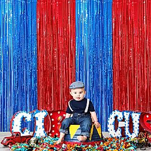 KatchOn, Red and Blue Streamers, Pack of 2 - Xtralarge, 8x3.2 Feet | Red and Blue Fringe Curtain, Red and Blue Party Decorations | Circus Theme Party Decorations | Red and Blue Carnival Decorations