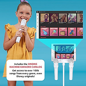 Singing Machine Portable Karaoke Machine for Adults & Kids with 2 Wireless Microphones, Home Stage (White) - Built-in Karaoke Speaker, Bluetooth with LED Lights - Karaoke System with Voice Enhancer