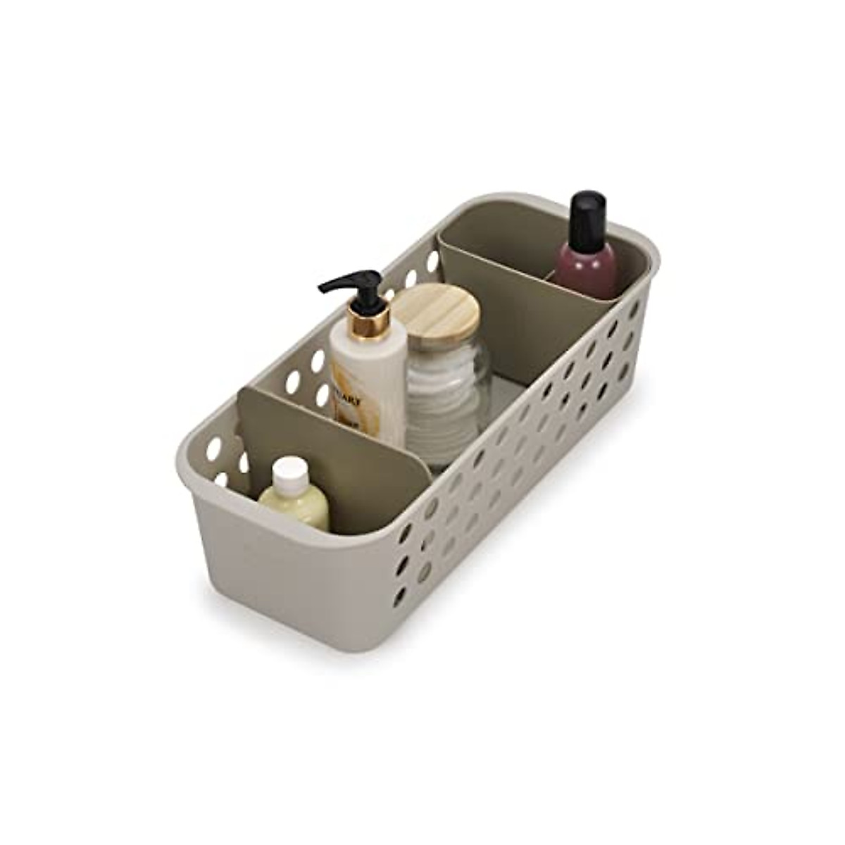 Joseph Joseph EasyStore - Slimline Bathroom essentials Storage Basket Organiser with moveable pot and divider, Ecru
