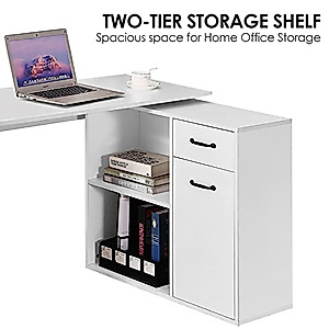 HOFFREE L-Shaped Rotating Computer Desk with Storage Shelves 68 inch Home Office Corner Desk with Drawers and File Cabinet Multipurpose Study Writing Table for Bedroom Small Space White