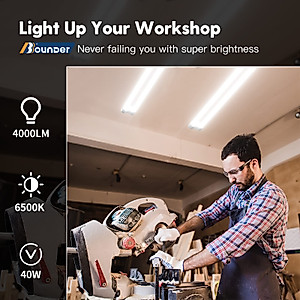 BBOUNDER 10-Pack Linkable LED Utility Shop Light, 4 FT, 4000 LM, 6500K Cool Daylight, 48 Inch Integrated Fixture for Garage, 40W Equivalent 250W, Surface + Suspension Mount, White