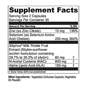 LiverWell Liver Cleanse, Rejuvenation, Metabolic Support - Liver Supplement for Liver Health w/Highly Bioavailable Milk Thistle Extract, N-Acetyl Cysteine, Alpha Lipoic Acid, Zinc, Selenium - 60 Caps