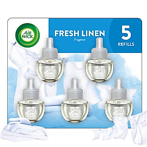 Air Wick Plug in Scented Oil Refill, 5ct, Fresh Linen, Essential Oils, Air Freshener
