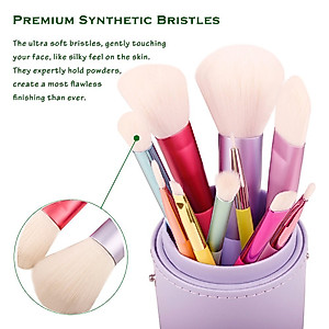 Matto Makeup Brushes 10-Pieces Colorful Wood Handles Synthetic Hairs Makeup Brush Set with Cosmetic Brush Holder