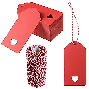 360 Pcs Valentine's Day Gift Tags Red Kraft Paper Gift Tags Valentine’s Day Hanging Gift Label Tags Red Name Price Tags with String for Wedding Birthday Party Gift Wrapping Decorations,2 x 4"