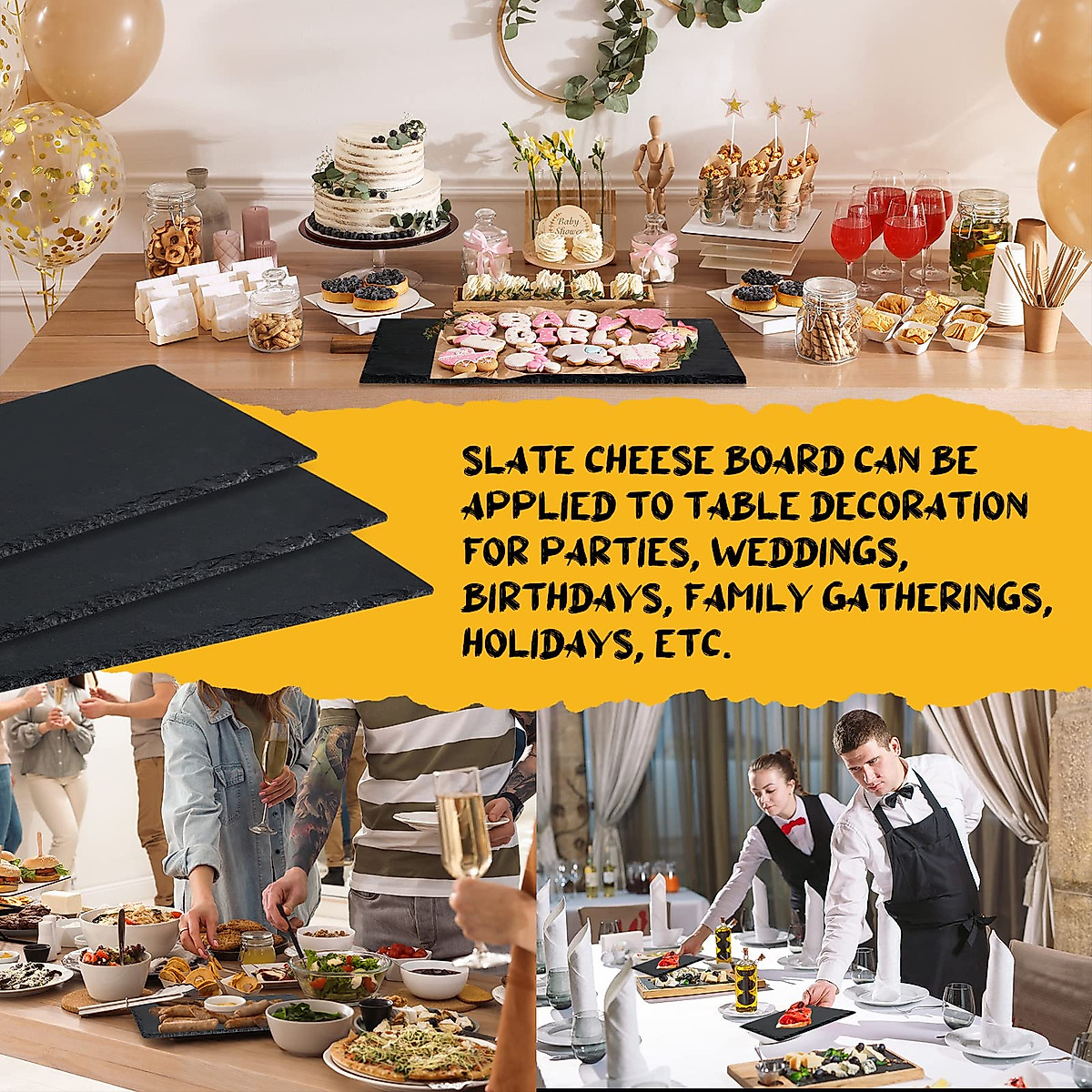 Didaey Set of 18 Slate Boards Black Slate Board Cheese Board Serving Stone Plates Sushi Slate Cheese Tray Individual Slate Platter for Christmas Chalkboard Cutting Food Cake Fruit Meat(Square)
