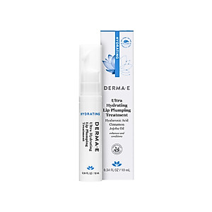 DERMA E Ultra Hydrating Lip Plumping Treatment – Advanced Lip Plumper for Enhanced Fullness and Natural Color – Lip Moisturizer with Hyaluronic Acid, Cinnamon and Jojoba Oil, 0.34 Fl Oz