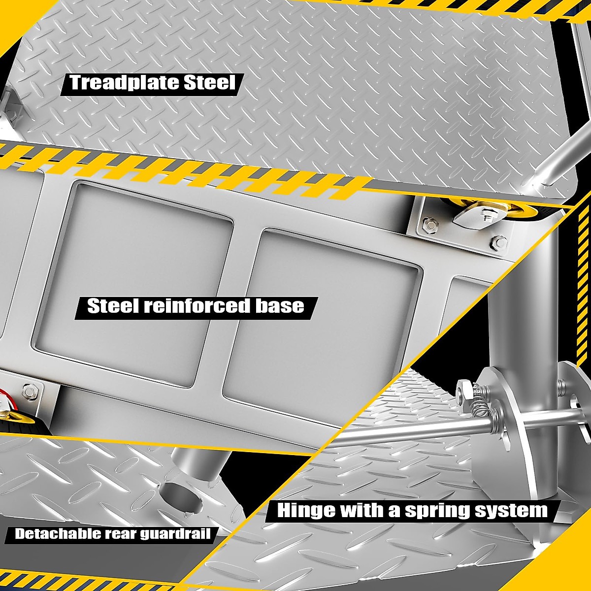 2IN1 Platform Truck Cart with Detachable Rear Guardrail,2200lbs Heavy Duty Push Cart Dolly w/Swivel Casters,All-Steel Hand Trucks,42“×25”Flatbed Cart,Work Gloves 2Pairs&1Bunge Cord Included