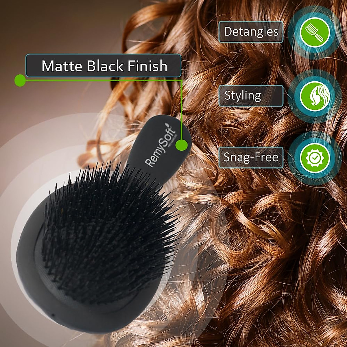 RemySoft Beauty & Opulence Boar Bristle Brush - Safe For Hair Extensions, Weaves and Wigs