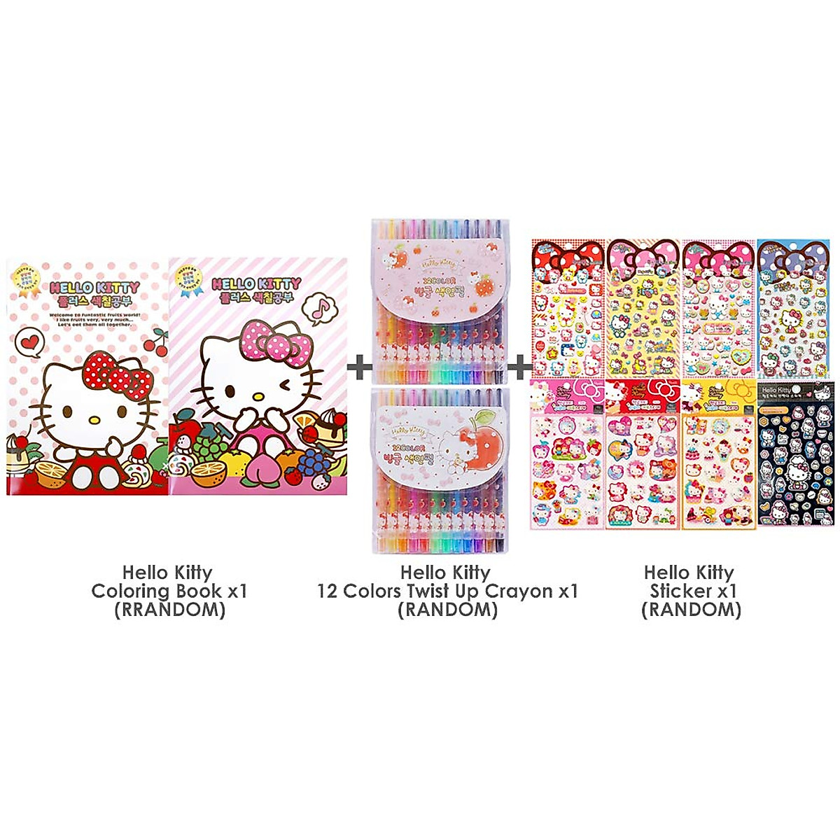Hello Kitty 1 Coloring Book + 1 12-Color Crayon Set + 1 Sticker Sheet Arts & Craft Set : Random