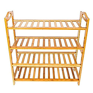 ZYSK 4 Tier Free Standing Bamboo Shoe Rack with Handles,Entryway Shoe Shelf Storage Organizer Ideal for Hallway Bathroom Living Room,Wood