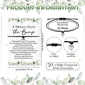 Thyle 50 Set Baby Shower Favors for Guests Adjustable Bracelets with Message from the Bump Card Footprints Charm Baby Shower Bracelets for Gender Reveal Thank You Gifts (Leaf)