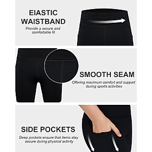 DEVOROPA Girls 5" Spandex Volleyball Shorts Stretch Youth Athletic Gymnastics Shorts Kid Yoga Dance Compression Shorts Pocket Black Medium