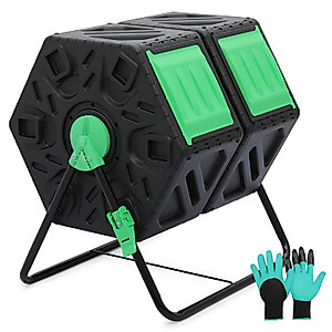 Magshion 2 x 17 Gal Dual Chamber Compost Tumbler from BPA Free Material, Outdoor All-Season Fast-Working High Volume Composter Tumbling Bin, Sliding Doors