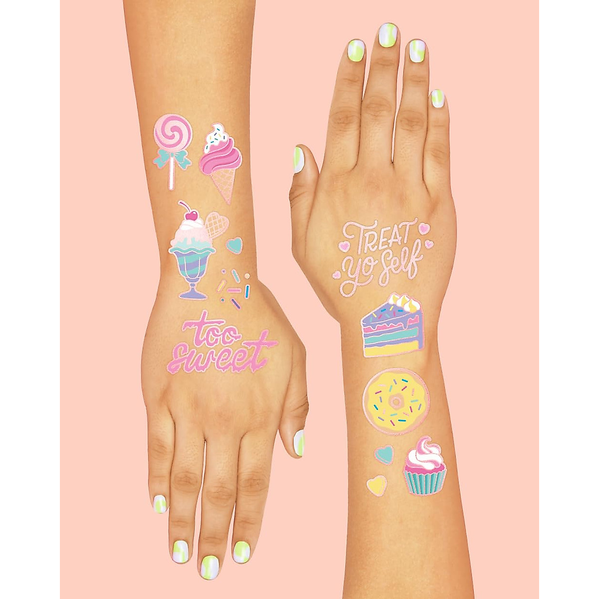 xo, Fetti Donut Party Valentine's Day Supplies Temporary Tattoos - 48 Glitter Styles | Dessert Birthday, Ice Cream, Cupcake, Candy, Vday